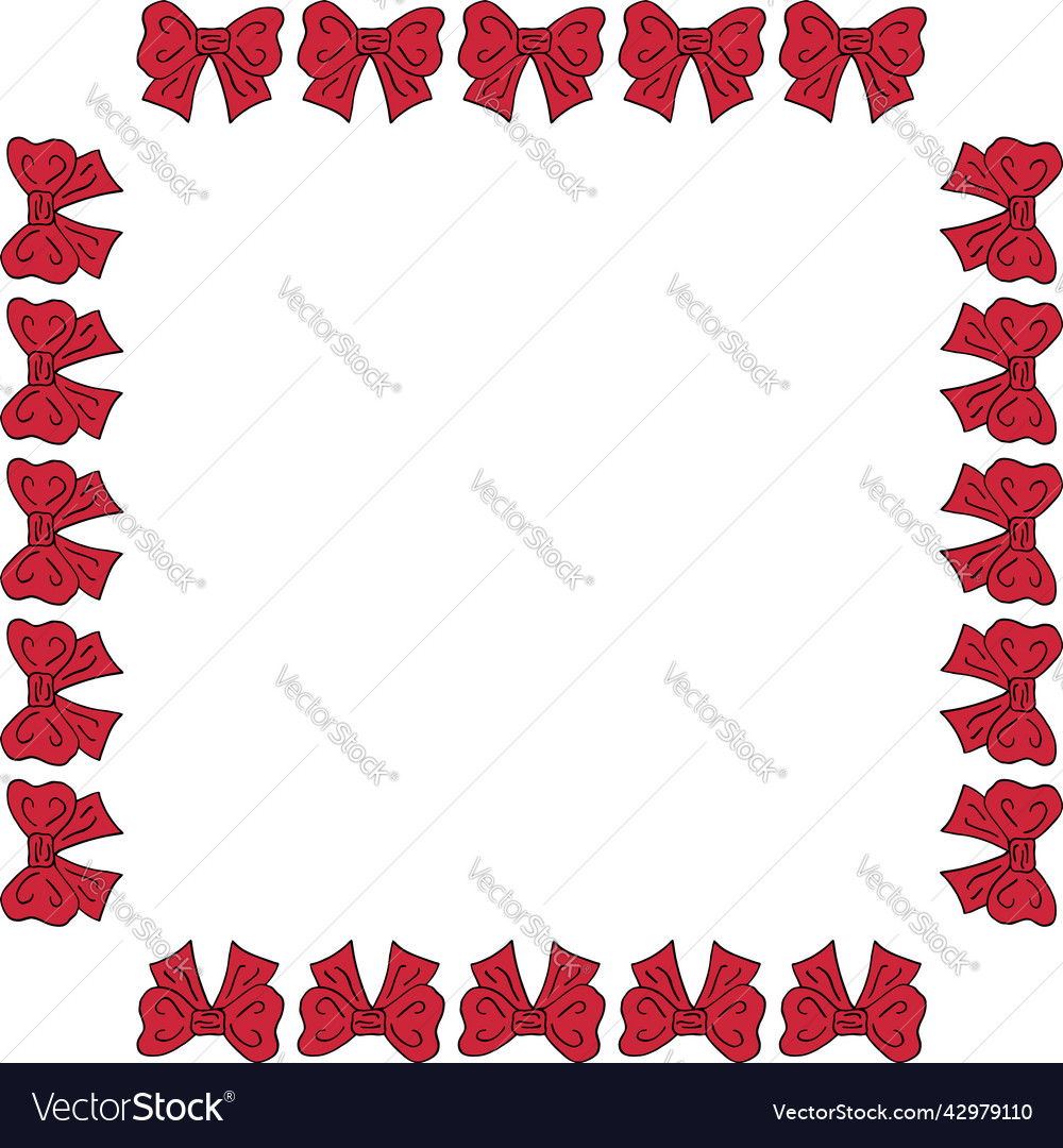 Square frame with cute red bow on white Royalty Free Vector