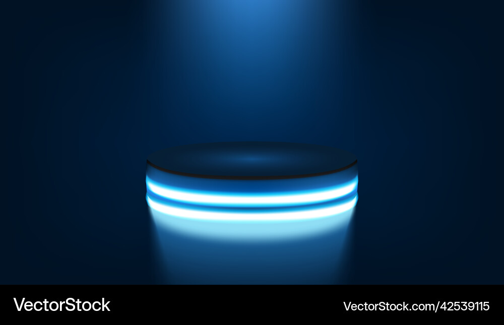 3d blue neon glowing round stage showcase Vector Image