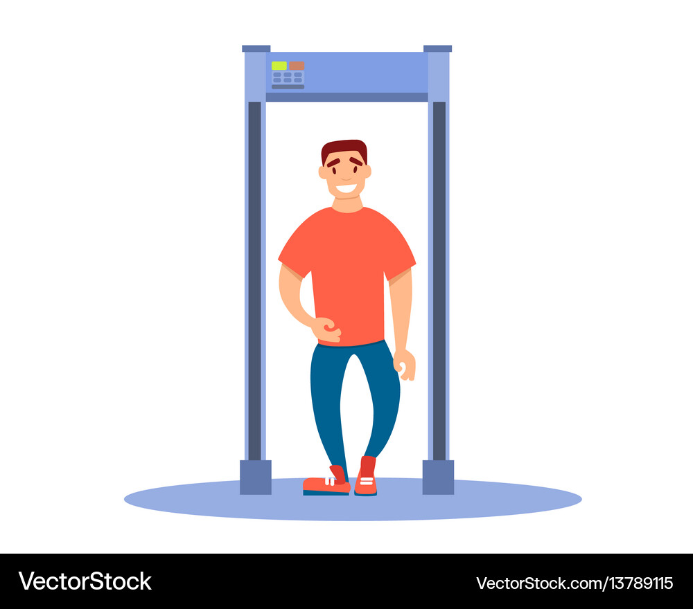 A man walks through a metal detector Royalty Free Vector