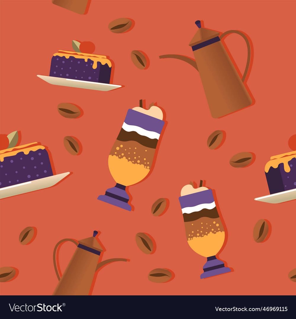 Cafe Dessert And Drinks Cake And Coffee Pattern Vector Image cafe-dessert-and-drinks-cake-and-coffee-pattern-vector-image