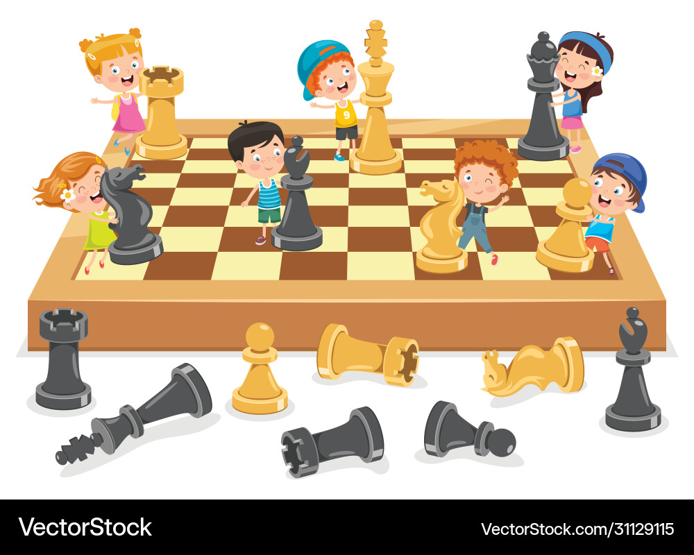 Cartoon character playing chess game Royalty Free Vector