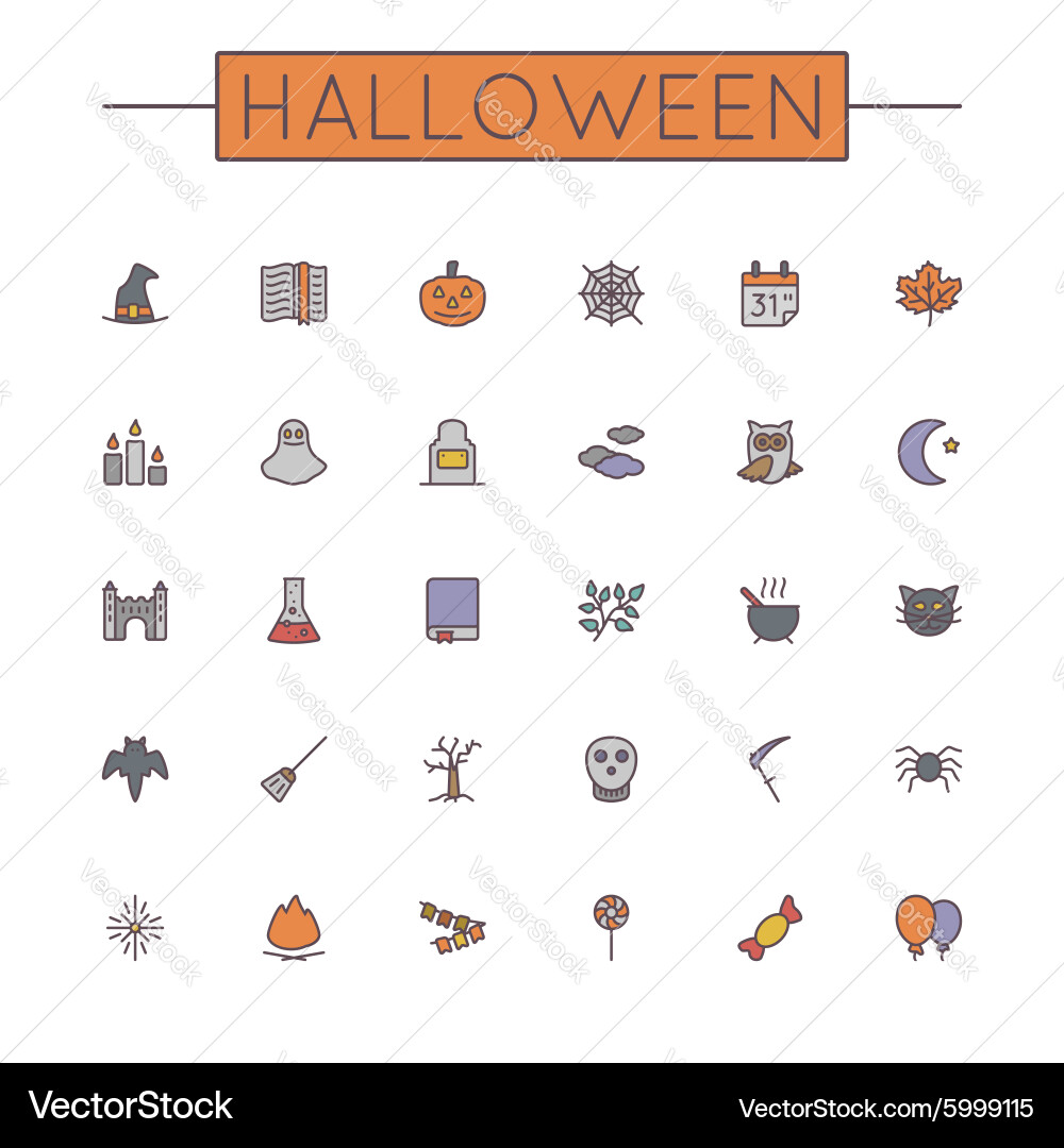 Colored halloween line icons Royalty Free Vector Image