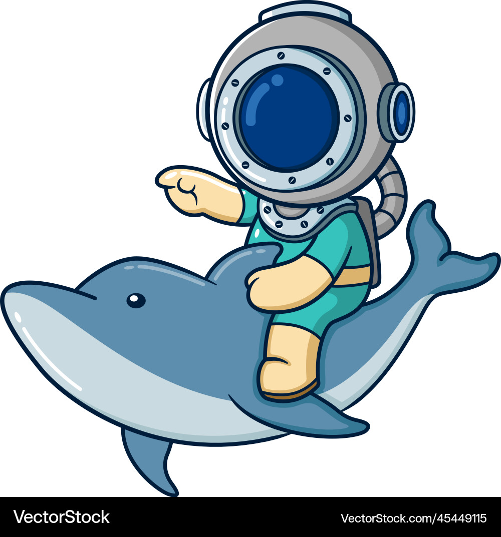 Diver enjoy riding a big dolphin Royalty Free Vector Image