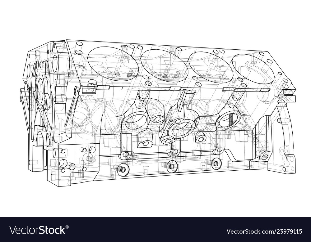 Engine block sketch rendering of 3d Royalty Free Vector