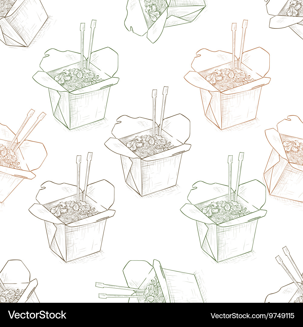 Seamless pattern scetch of chinese noodles box Vector Image