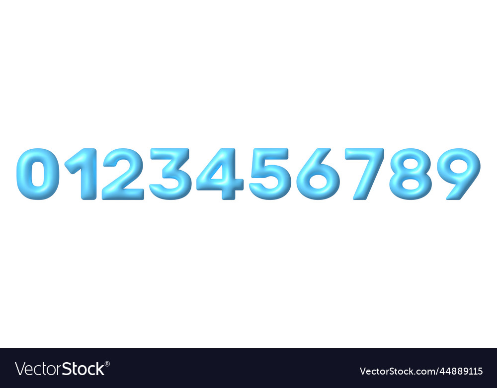 Set Of Blue 3d Numbers Icons Cute Metallic Math Vector Image