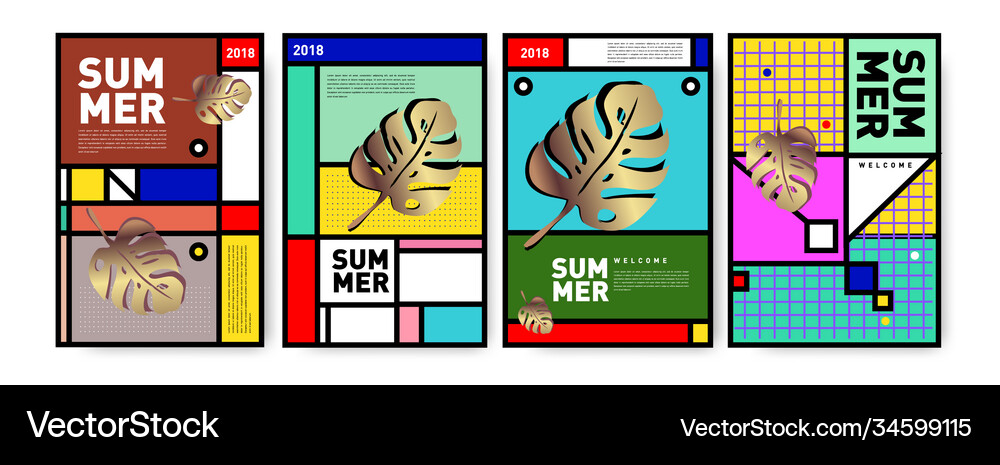Summer colorful poster design template set Vector Image