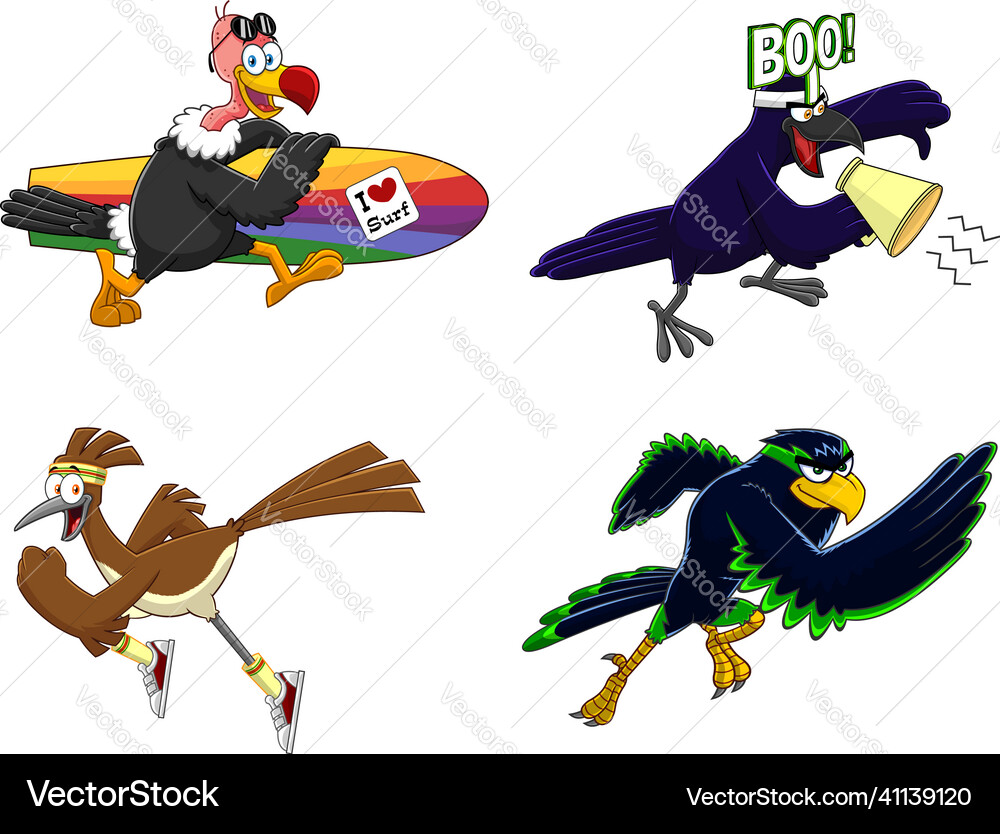 Cartoon birds characters collection set Royalty Free Vector