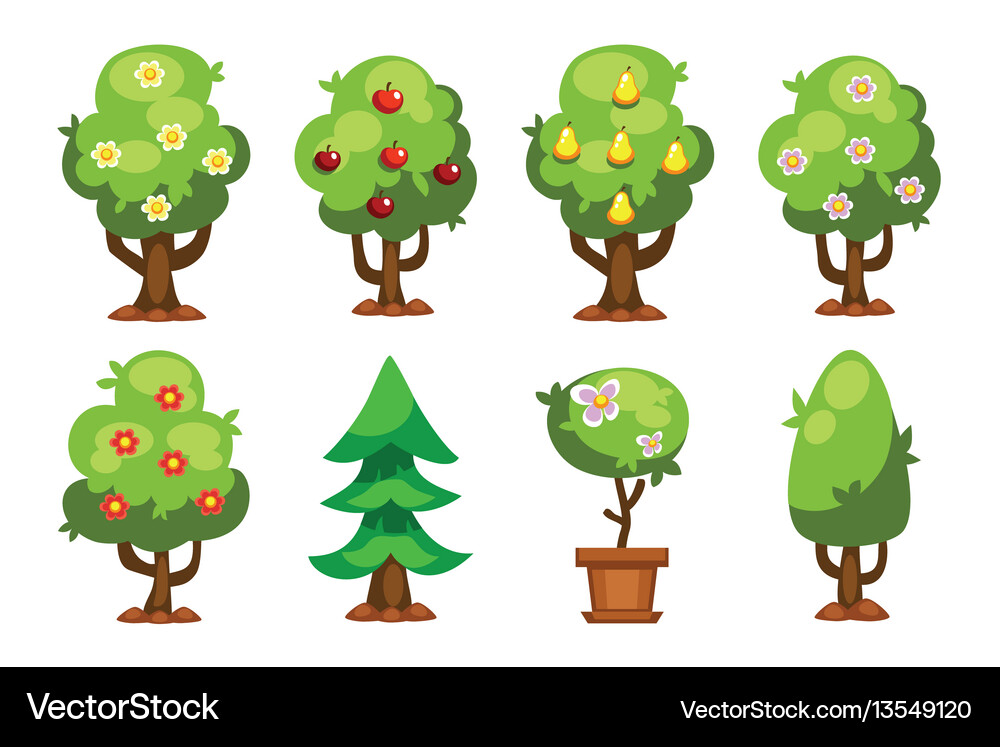 Cartoon garden green tree Royalty Free Vector Image