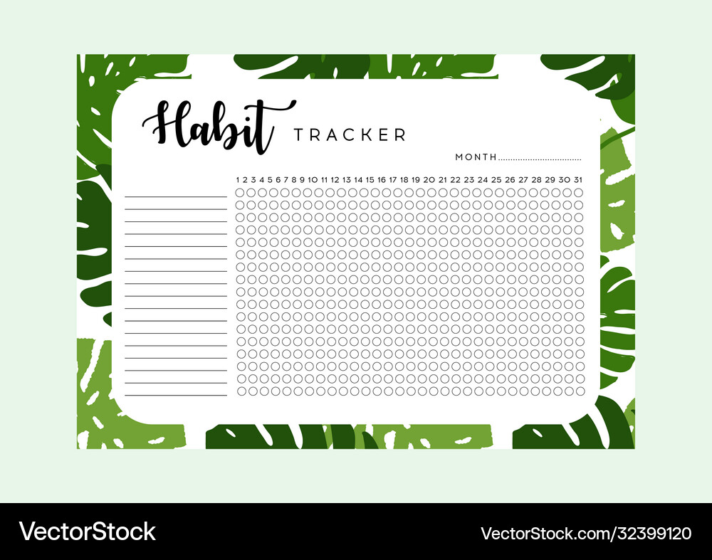 Habit tracker monthly planner tracker blank Vector Image