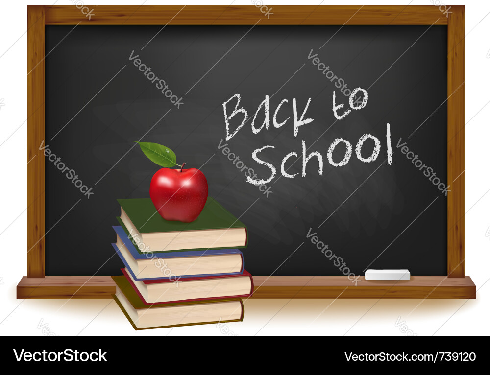 School books with apple on desk Royalty Free Vector Image