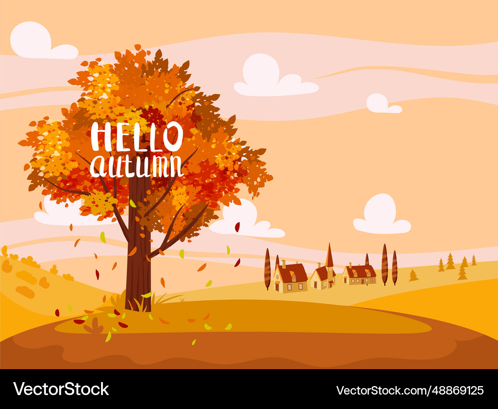 Autumn countryside landscape fall tree farm Vector Image