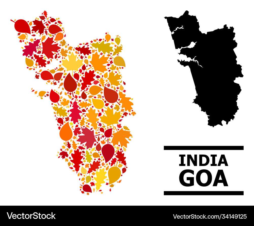 Autumn leaves - mosaic map goa state Royalty Free Vector