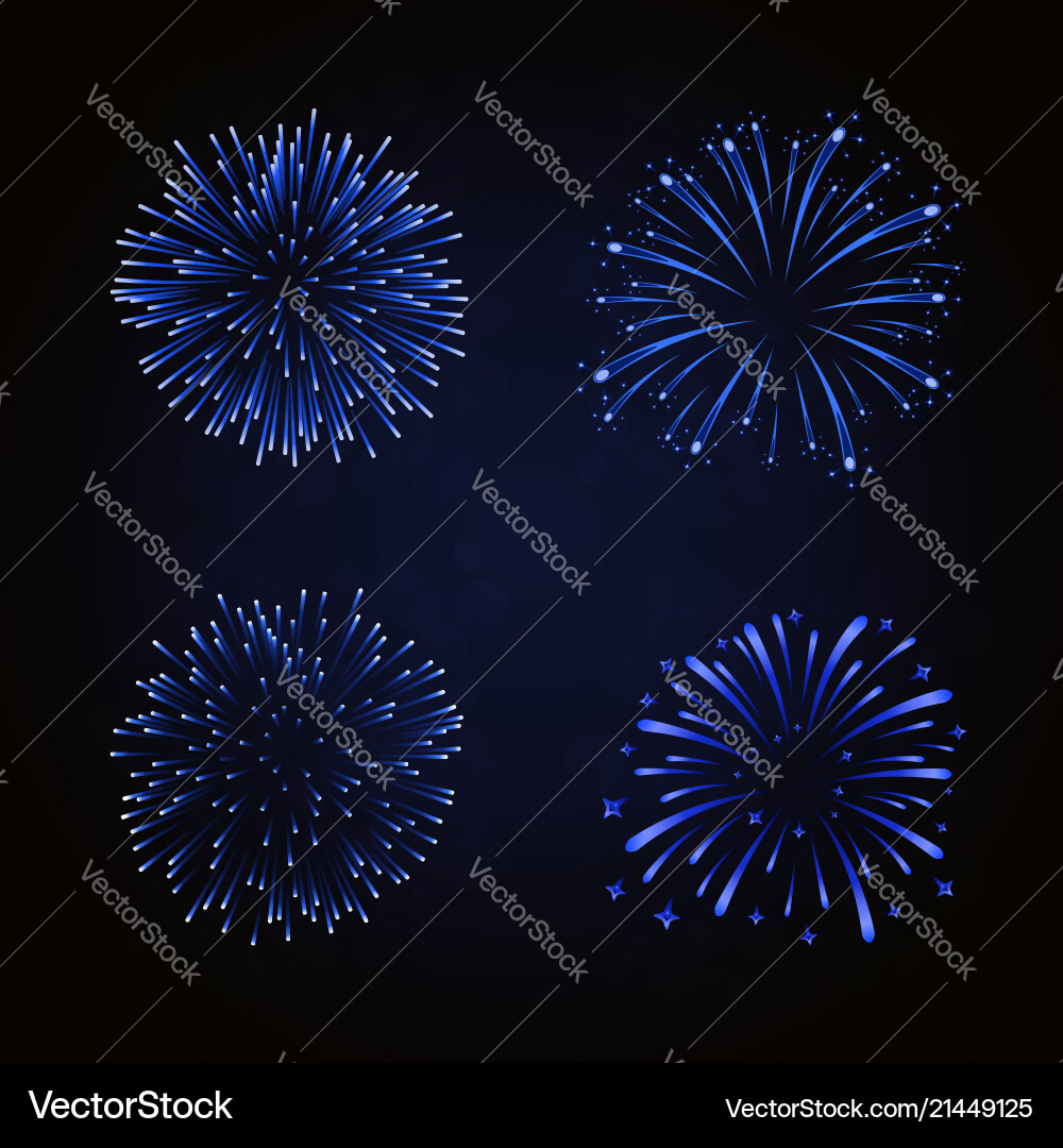 Beautiful blue fireworks set bright fireworks Vector Image