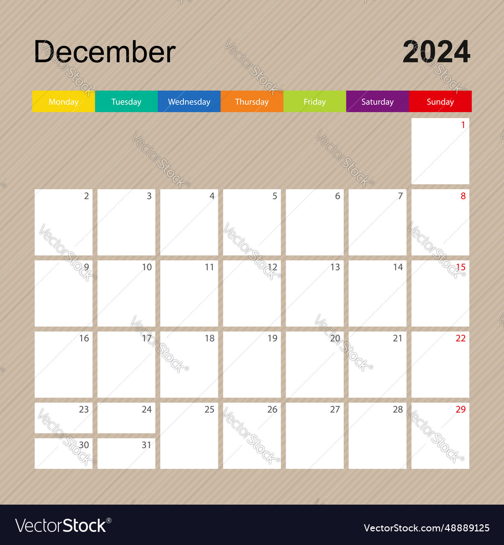Calendar page for december 2024 wall planner Vector Image
