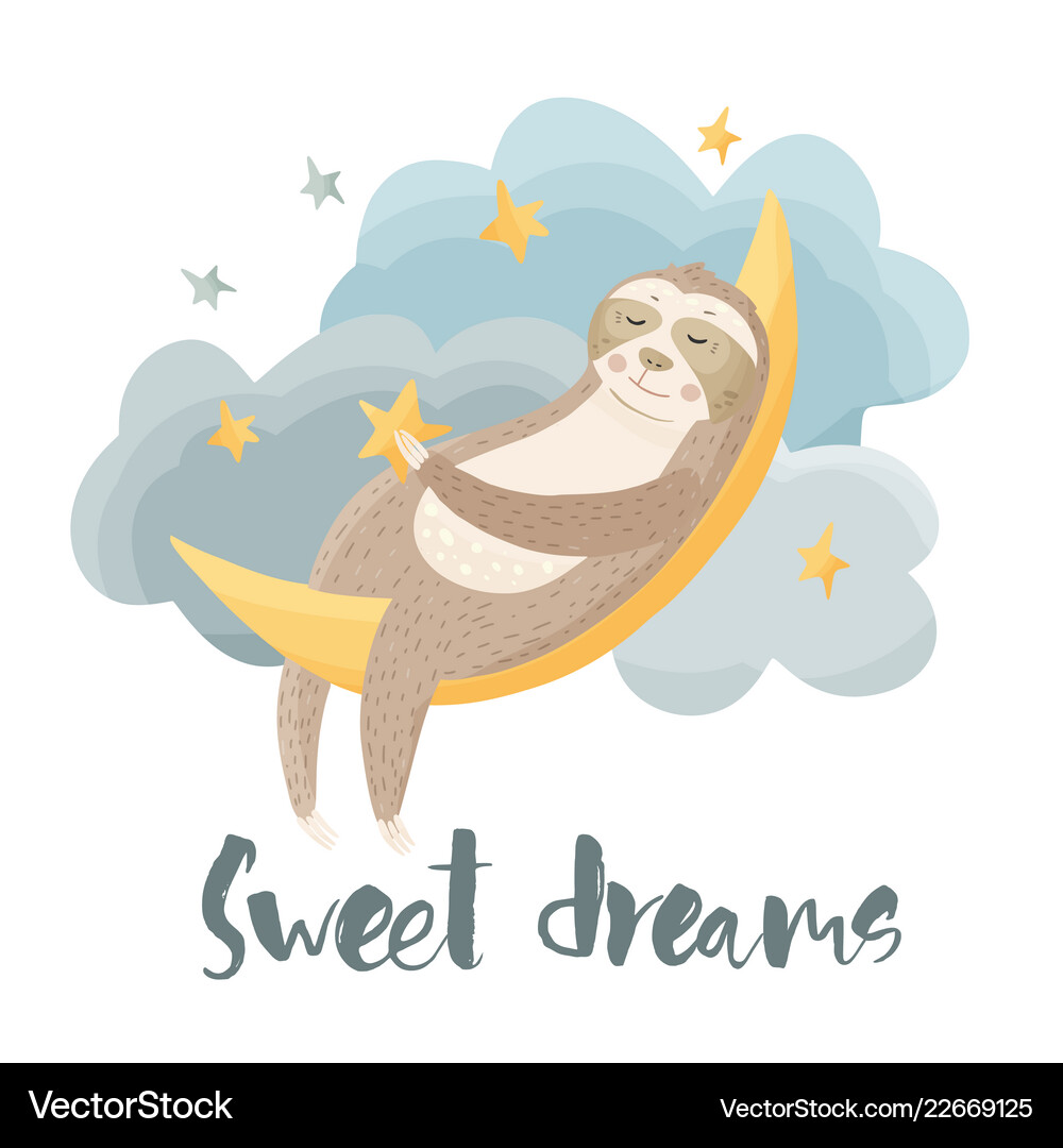 Cartoon sloth dreaming lazy bear Royalty Free Vector Image