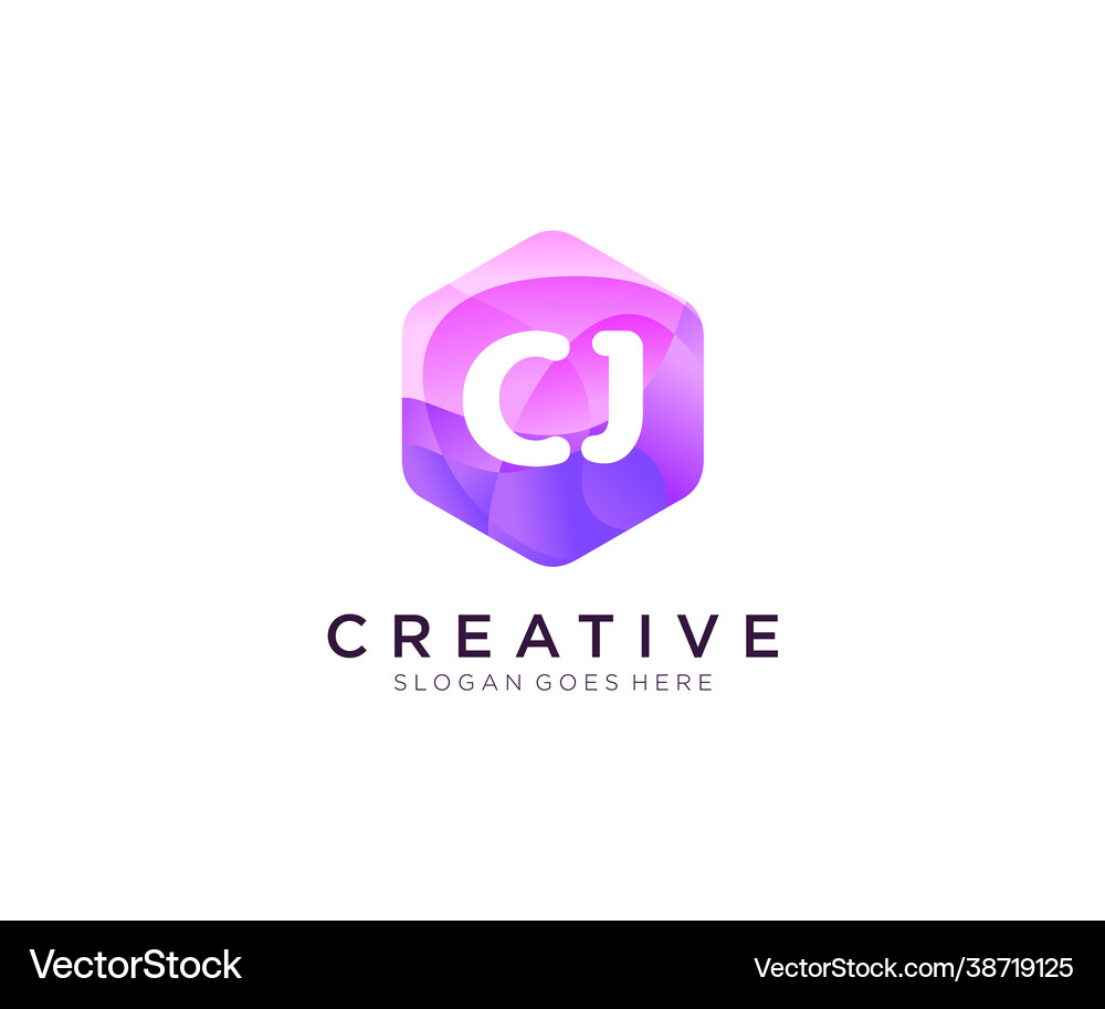 Cj initial logo with colorful hexagon modern Vector Image