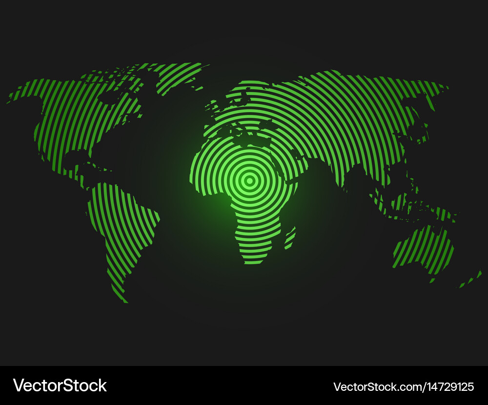 Concentric Ring World Map - LED Light Royalty Free Vector