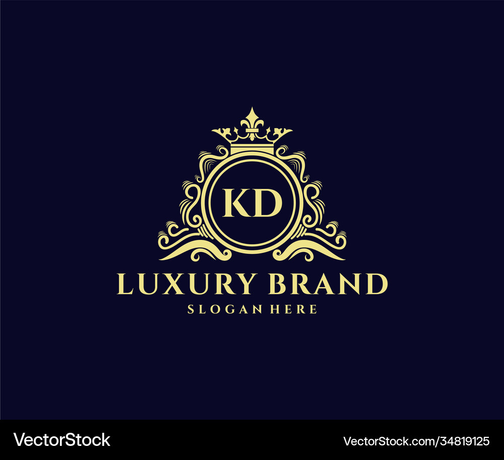 Kd initial letter gold calligraphic feminine Vector Image