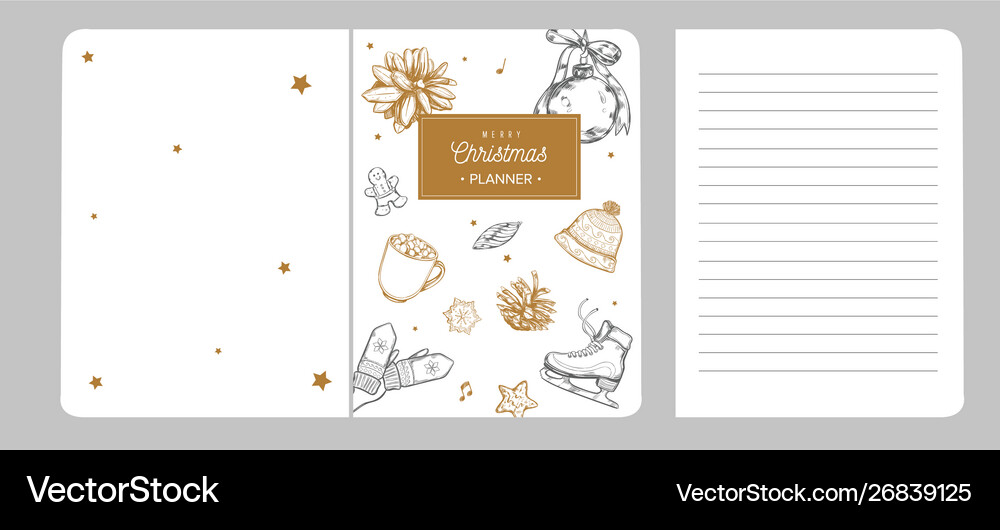 Merry christmas notebook planner scrapbook cover Vector Image