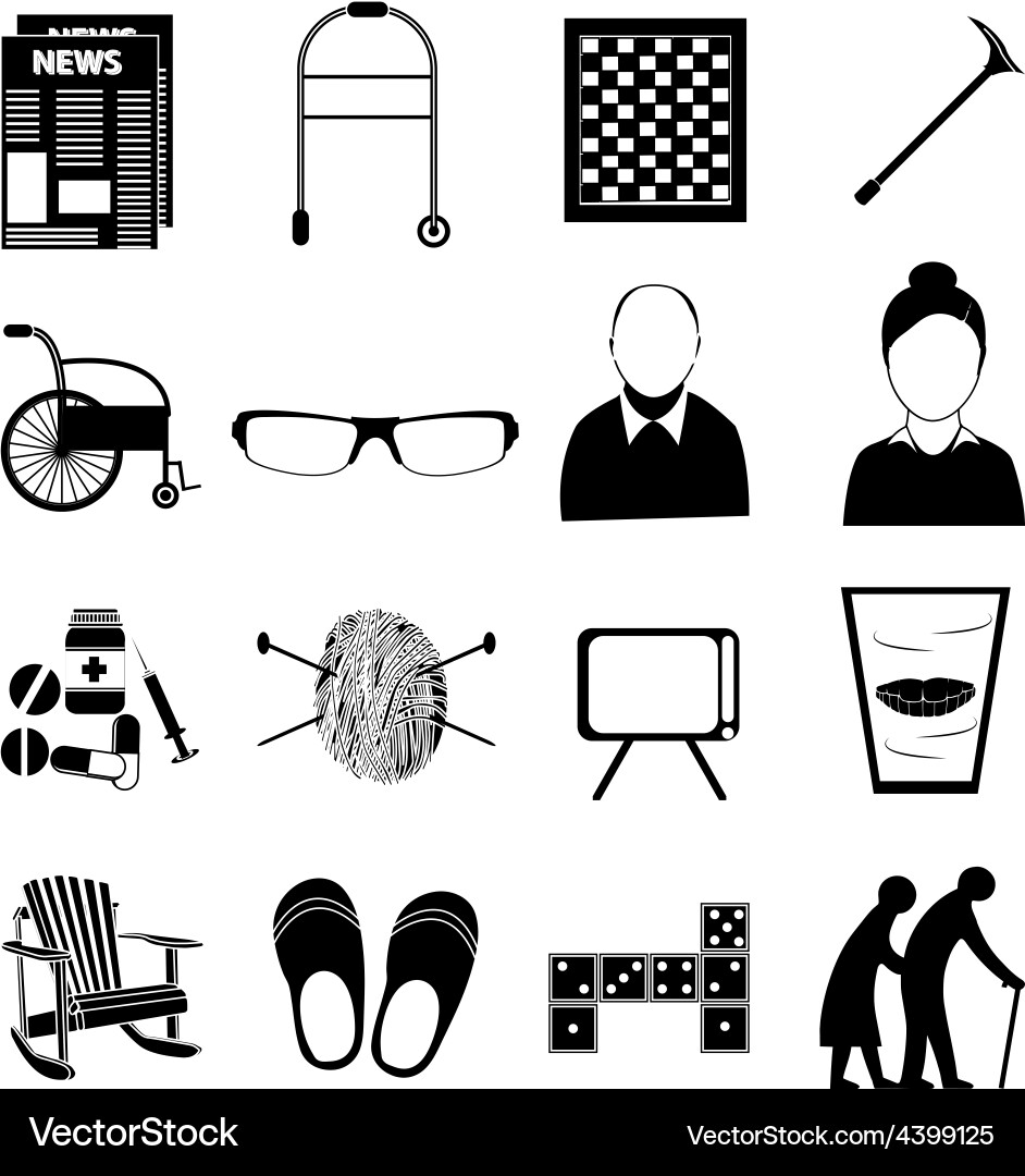 Old age retired people icons set Royalty Free Vector Image
