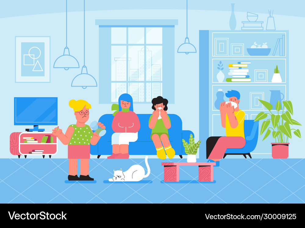 Sick family domestic composition Royalty Free Vector Image