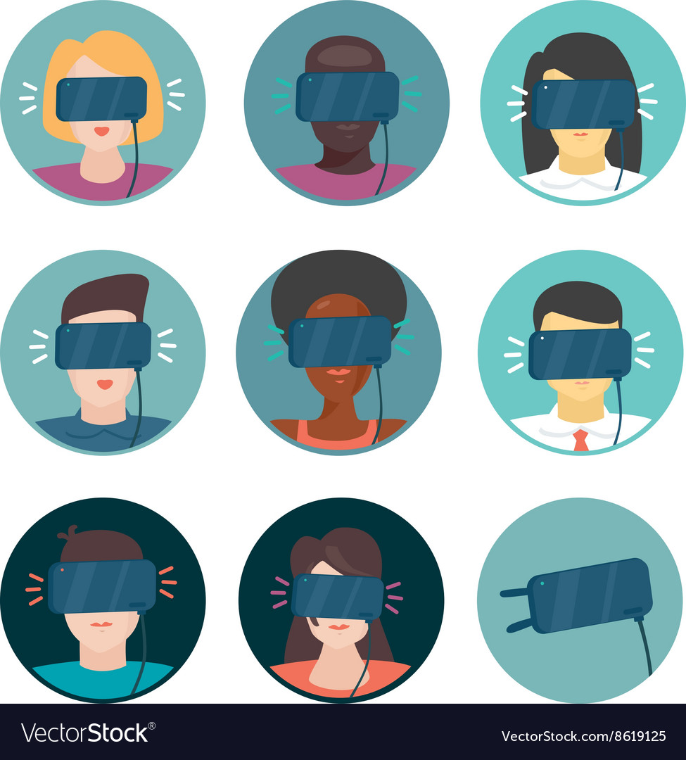 Virtual reality icons set with people Royalty Free Vector Virtual reality icons set with people Royalty Free Vector
