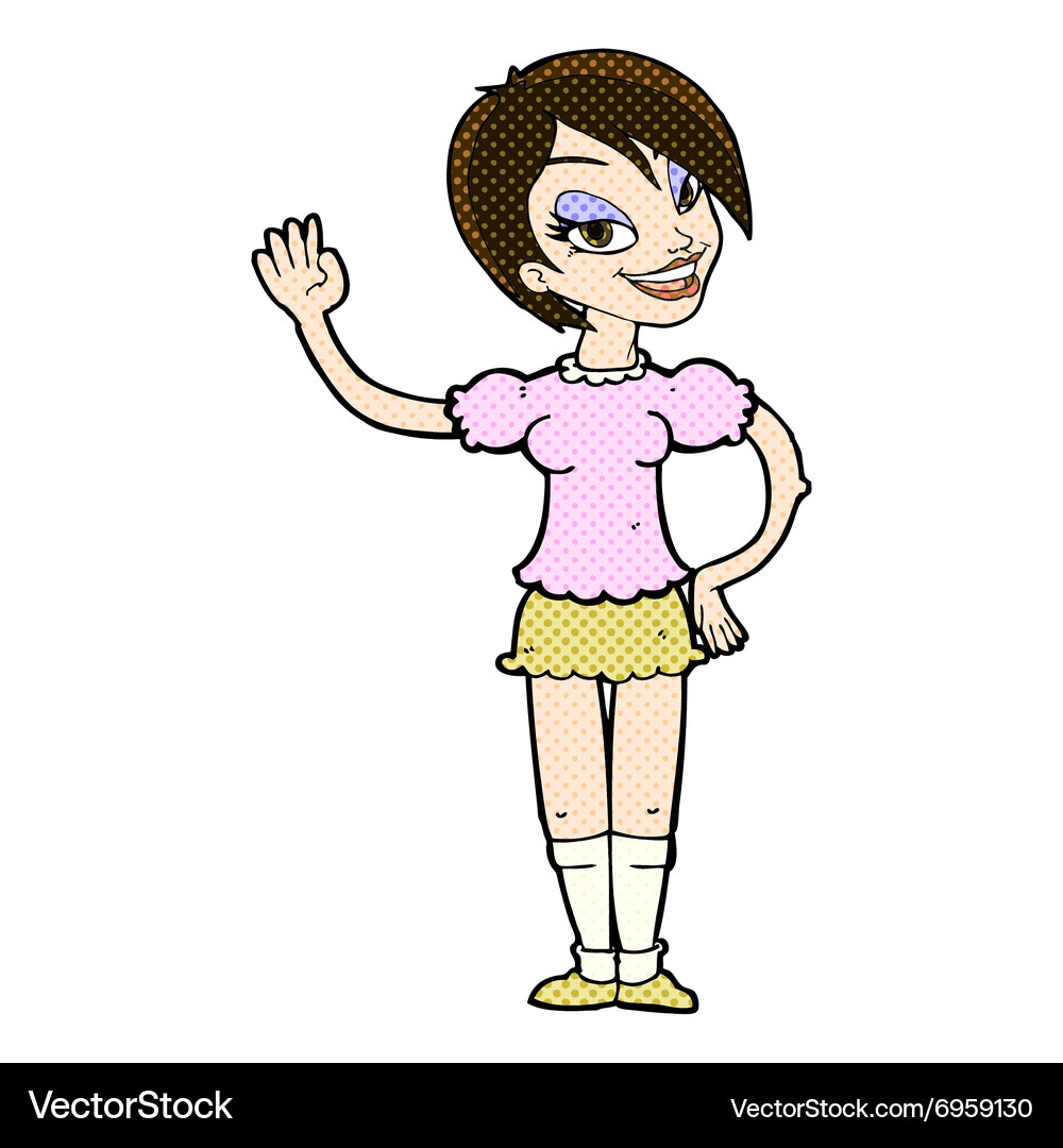 Comic cartoon waving woman Royalty Free Vector Image