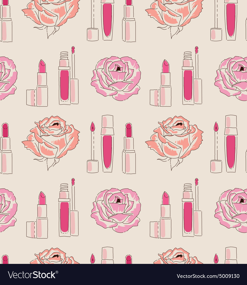 Cosmetics seamless pattern hand drawn lipstick Vector Image