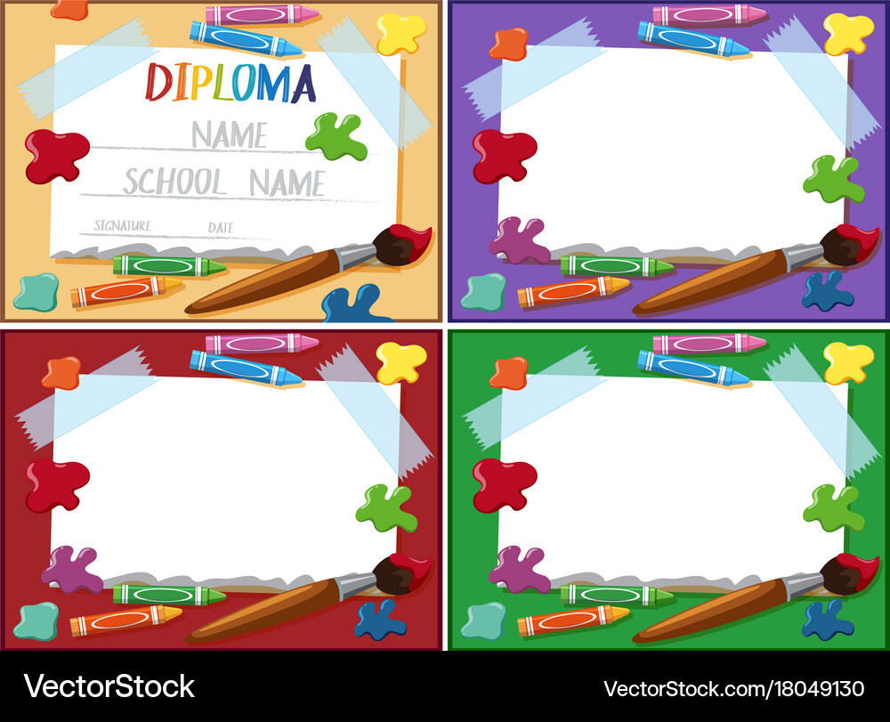 Diploma and frame template with crayons Royalty Free Vector