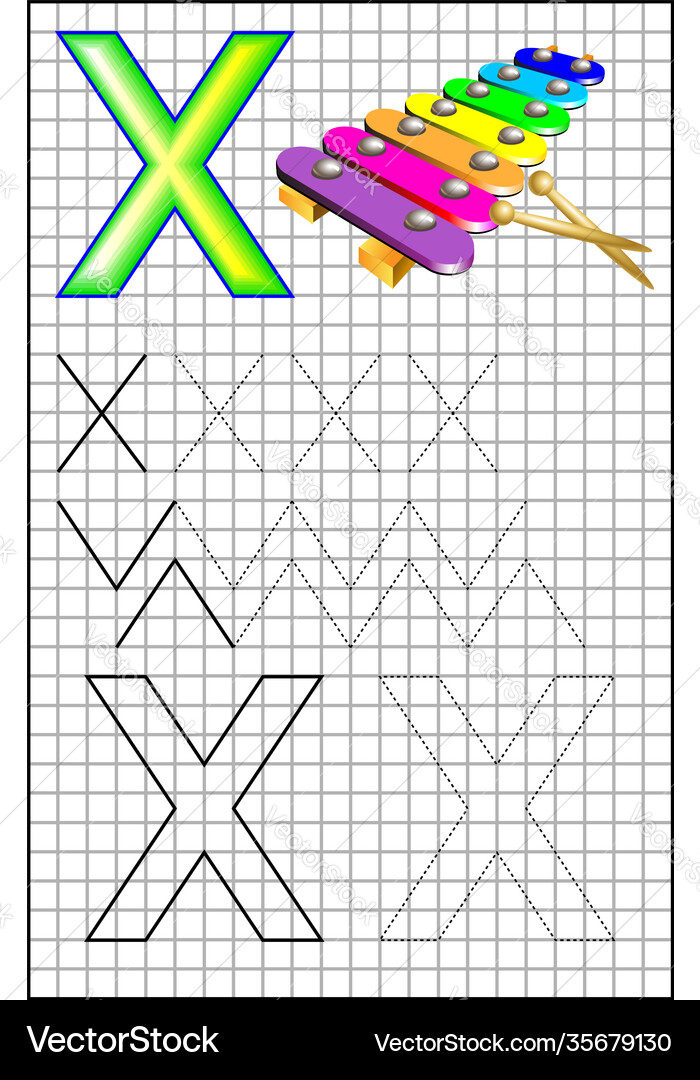 Educational page with letter x on a square paper Vector Image