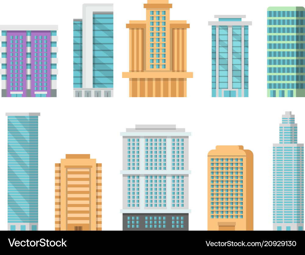 Flat of various modern skyscrapers Royalty Free Vector Image