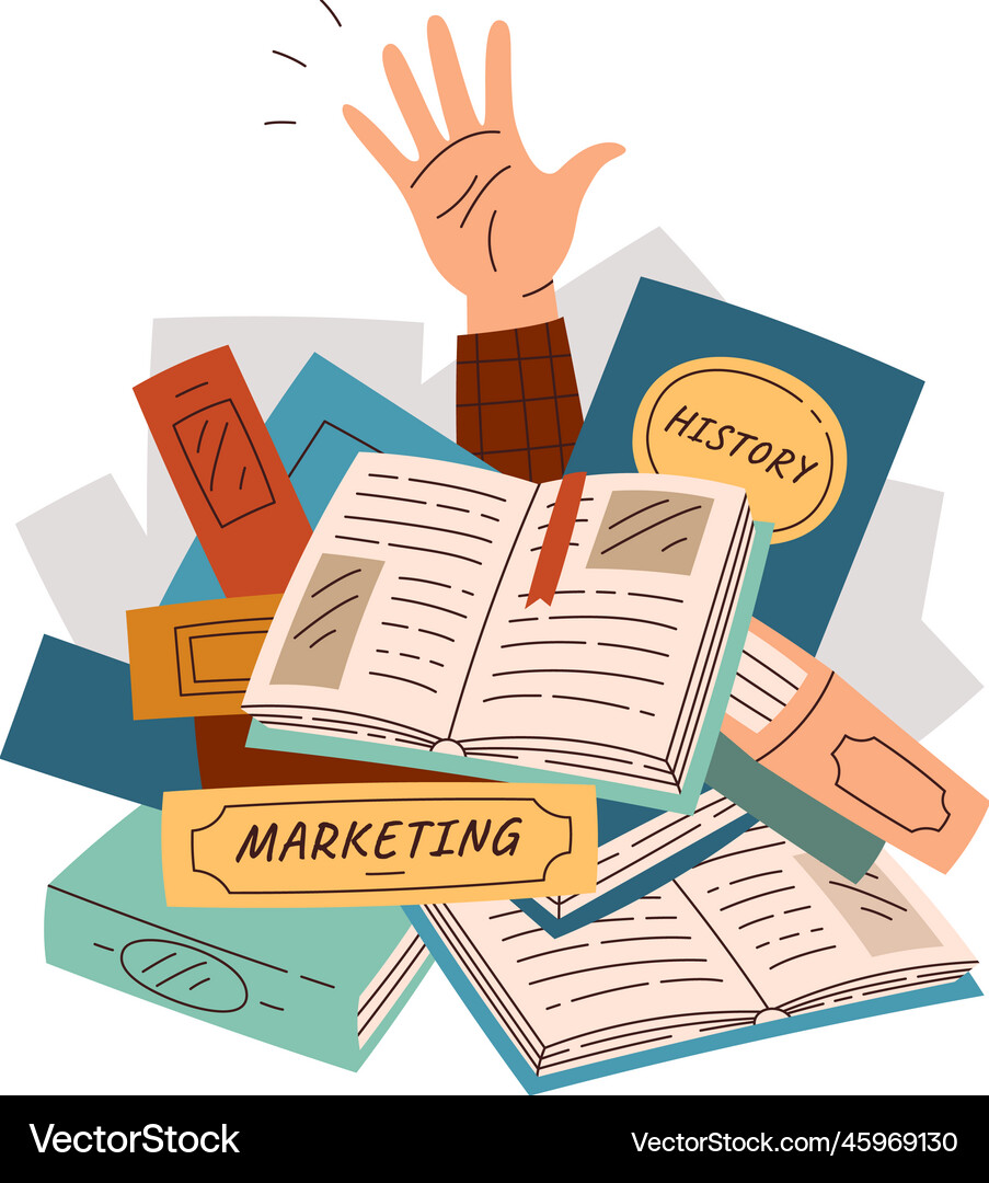 Hands in pile of different things flat icon many Vector Image