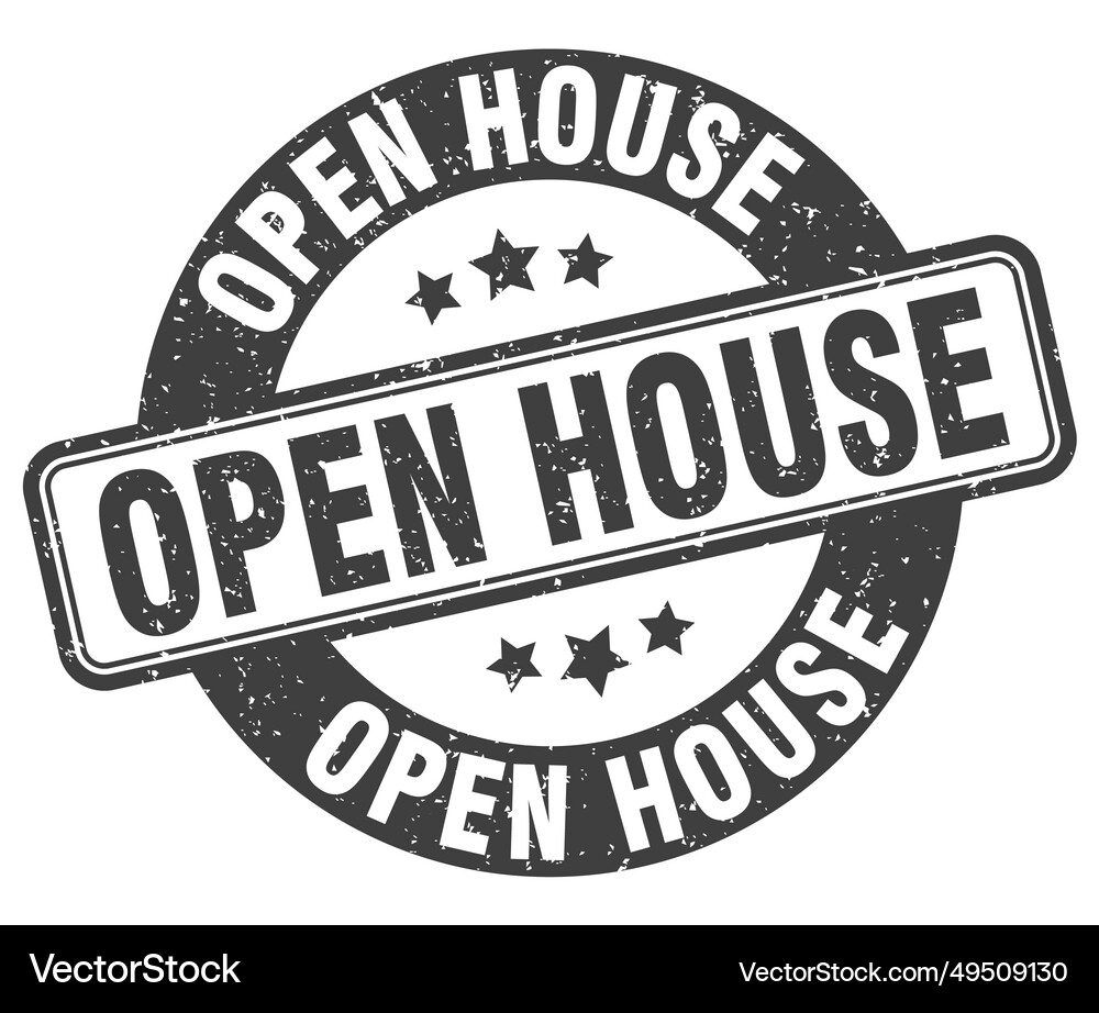 Open house stamp label round grunge Royalty Free Vector