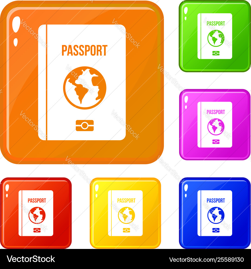 Passport icons set color Royalty Free Vector Image