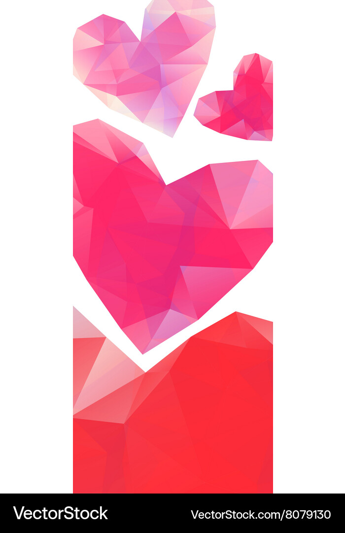 Polygonal red hearts on white background banner Vector Image