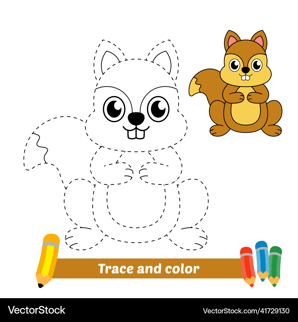 Trace and color for kids squirrel Royalty Free Vector Image
