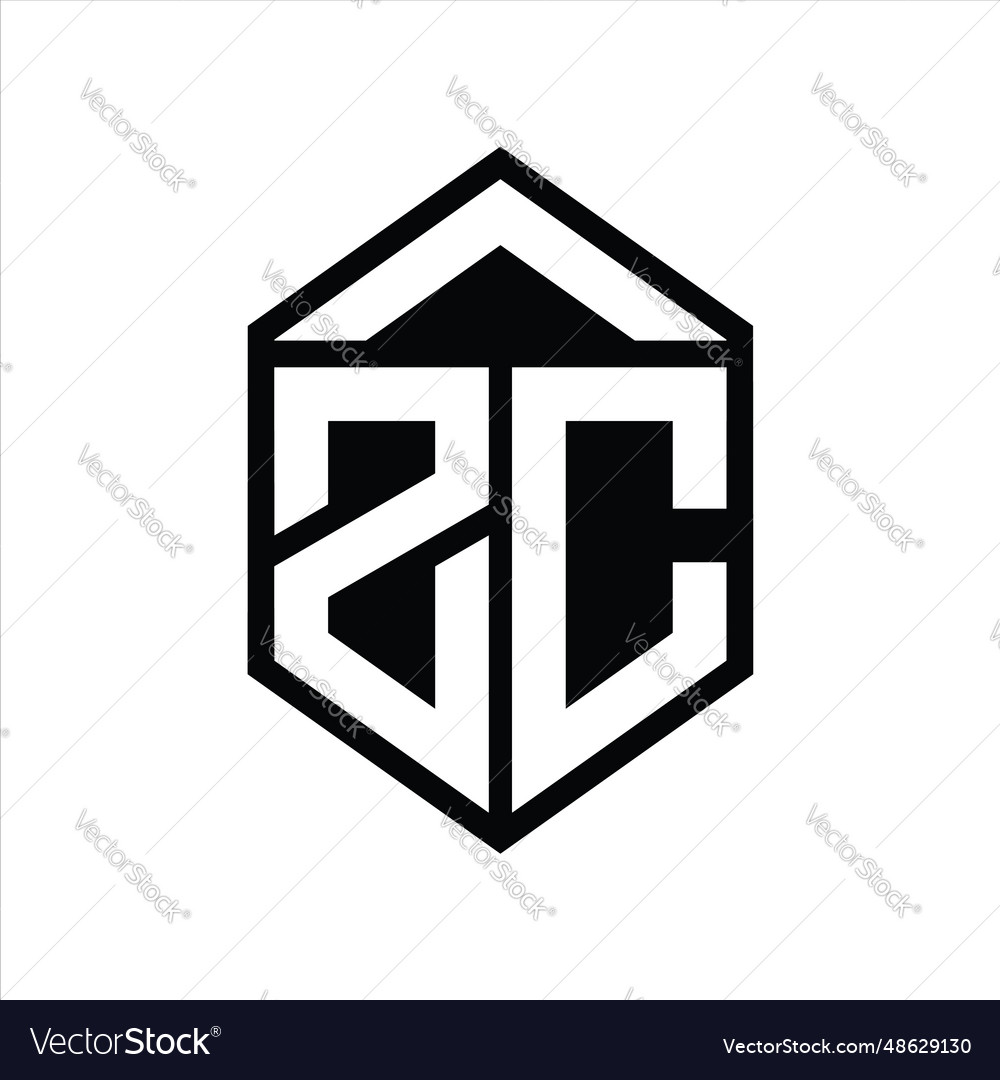 Zc letter logo monogram simple hexagon shield Vector Image