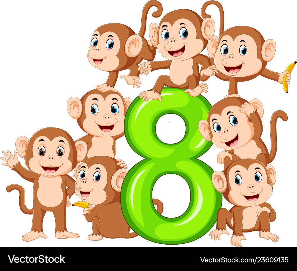 8 jelly number with so many monkey on it Vector Image