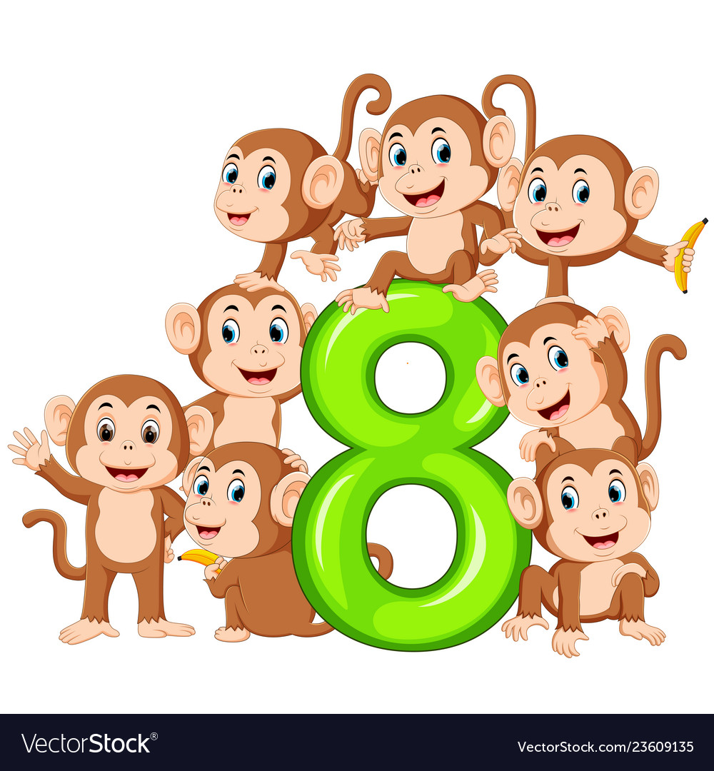 8 Jelly Number With So Many Monkey Royalty Free Vector Image