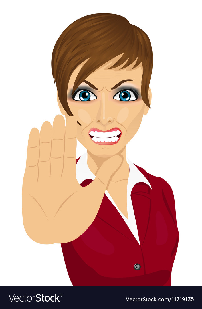 Angry young businesswoiman showing stop gesture Vector Image Angry young businesswoiman showing stop gesture Vector Image