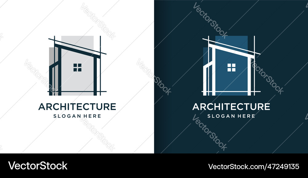 Architecture logo with line art style building Vector Image