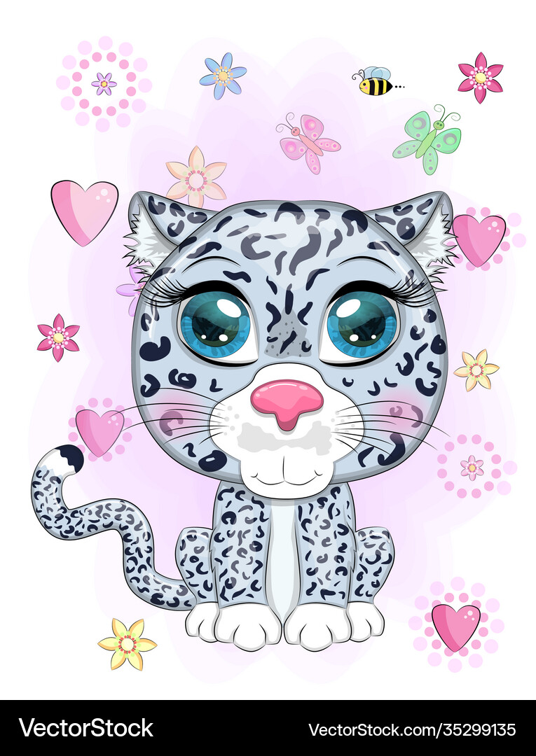 Cartoon snow leopard with expressive eyes among Vector Image