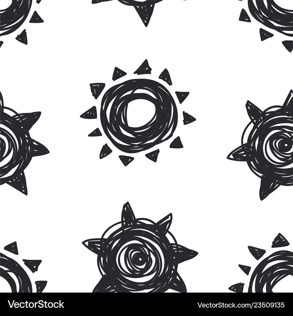 Hand drawn sun doodle style seamless pattern Vector Image