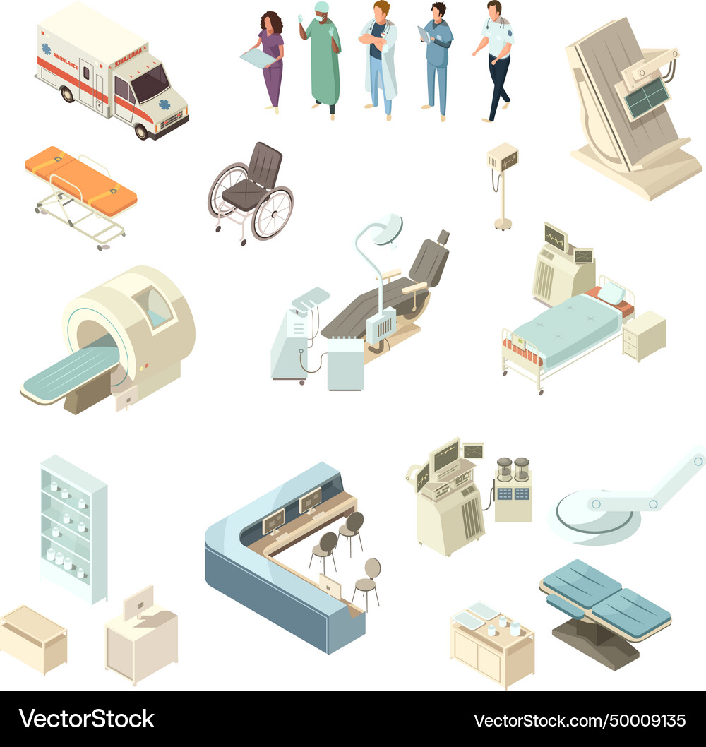 Isometric hospital icons set Royalty Free Vector Image
