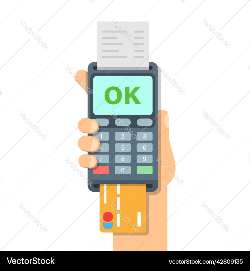 Male hand holding pos payment machine icon Vector Image