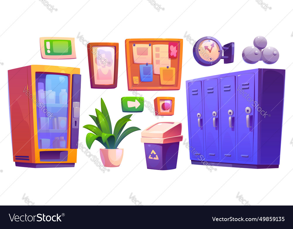 School hall interior elements set Royalty Free Vector Image