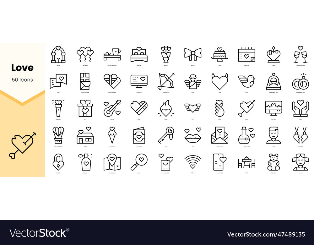 Set of love icons simple line art style icons pack