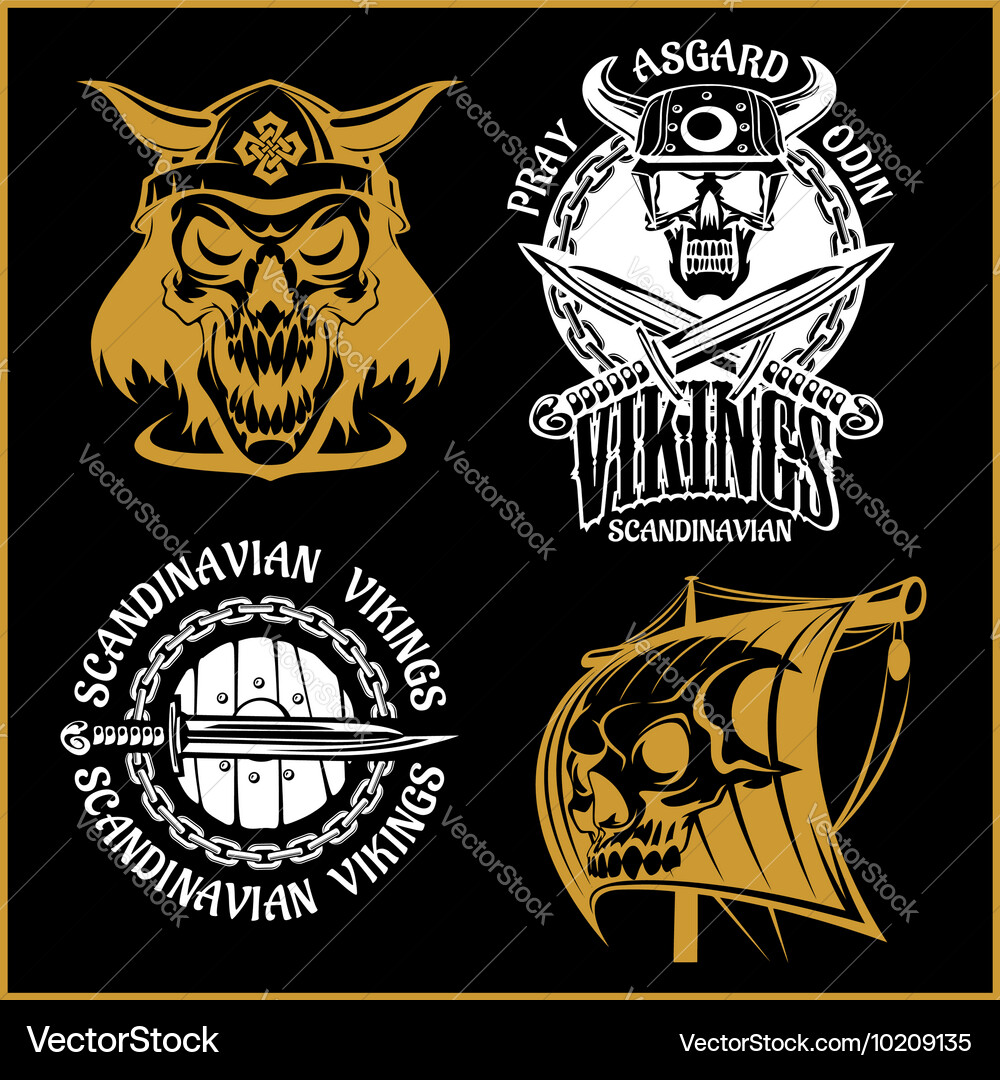 Set of viking emblems labels and logos Royalty Free Vector