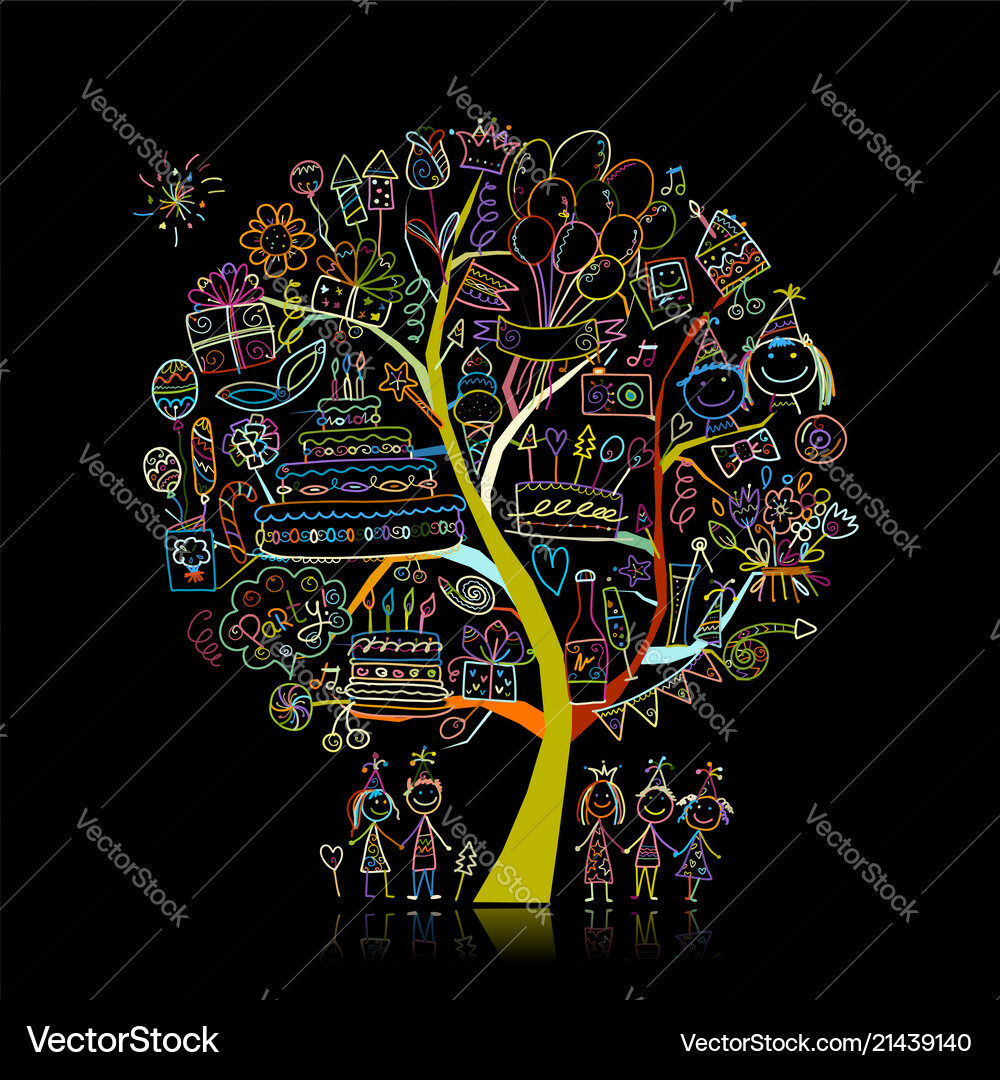 Birthday party tree for your design Royalty Free Vector